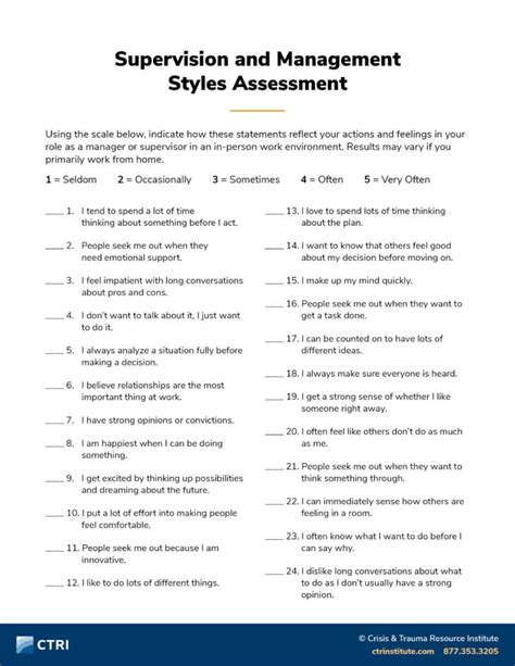 Supervision And Management Styles Assessment Crisis And Trauma Resource