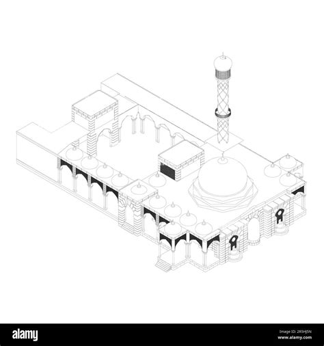 Outline Of A Large Temple From Black Lines Isolated On A White Background Isometric View 3d
