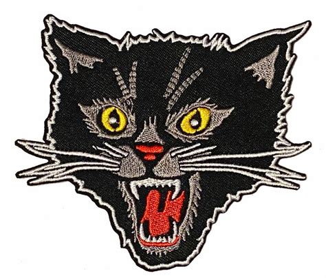 Angry Black Cat Iron On Embroidered Patch Punk Rockabilly Biker