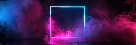 Square Neon Blue And Pink Light Motion Frame Black Isolation 3d Overlay