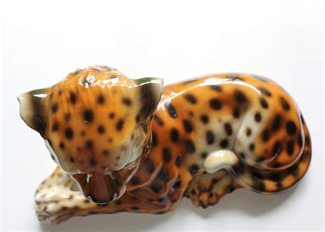 Vintage Large Gloss Ceramic Cheetah Cub Sculpture Statue Made Etsy