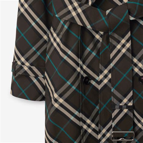 Long Check Cotton Blend Trench Coat In Snug Women Nylon Burberry