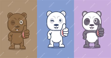 Lindos Osos De Dibujos Animados Pandas Y Osos Polares Dando Me Gusta