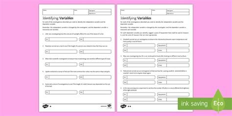 Independent And Dependent Variables Science Sheet Beyond