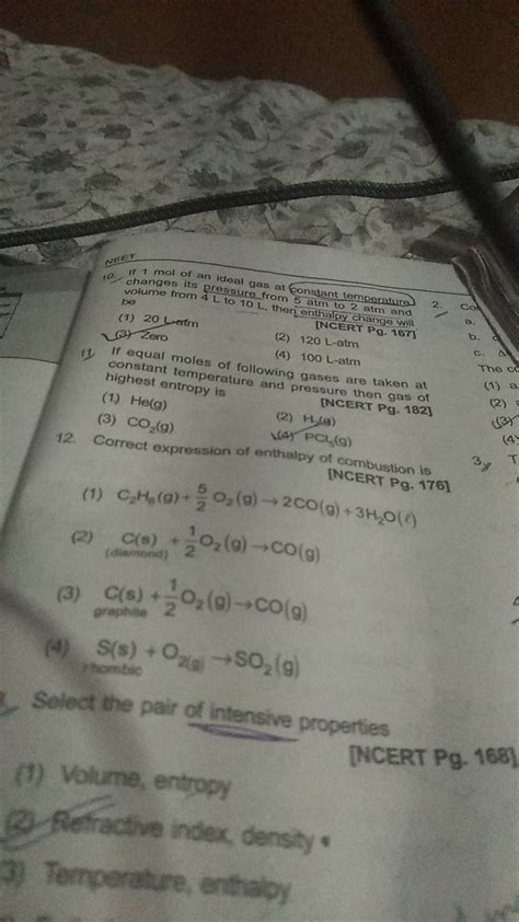 Correct Expression Of Enthalpy Of Combustion Is NCERT Pg 176 Filo
