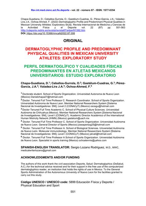 PDF Dermatoglyphic Profile And Predominant Physical Qualities In