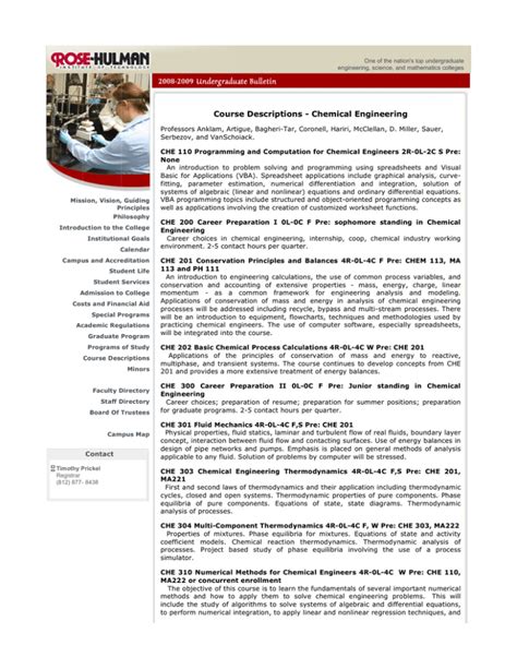 Course Descriptions Chemical Engineering