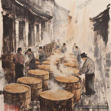 Ai创作图手绘古代熬糖工艺 手绘古法酱油制作工艺 古法榨油装饰画 古代制酱场景 传统大酱制作工艺插画 传统酱油酿造插画 磨豆腐插画墙画 榨油挂画 榨油工艺挂画 手绘古法榨油 手绘炒货作坊 榨油