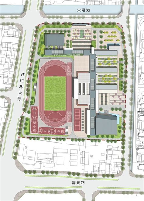 校园景观设计 大中小学学校景观规划设计psd平面图psd彩平zoscape 建筑园林景观规划设计网 景观规划意向图