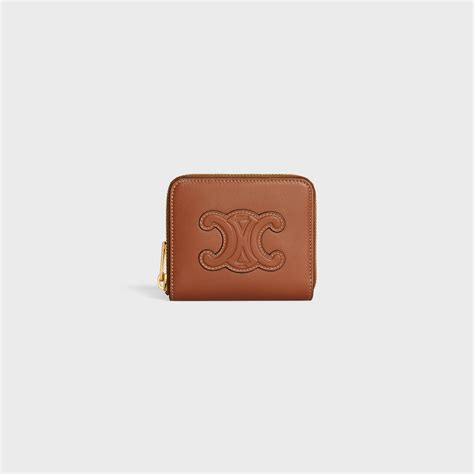 퀴르 트리옹프 컴팩트 지퍼 지갑 부드러운 카프스킨 탠 Celine 셀린느