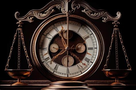 Balanza De La Justicia Con Reloj De Fondo Que Simboliza El Tiempo Y La
