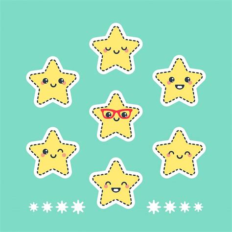 귀여운 별 별 스티커 세트입니다 프리미엄 벡터