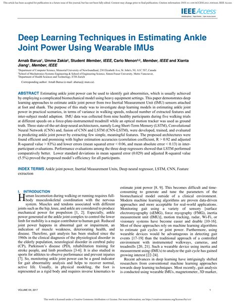 Pdf Deep Learning Techniques In Estimating Ankle Joint Power Using Wearable Imus