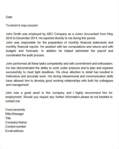 Letter Of Recommendation Template From Employer Recommendati
