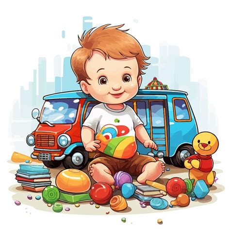 ребенок играет с игрушечной машиной | Премиум векторы