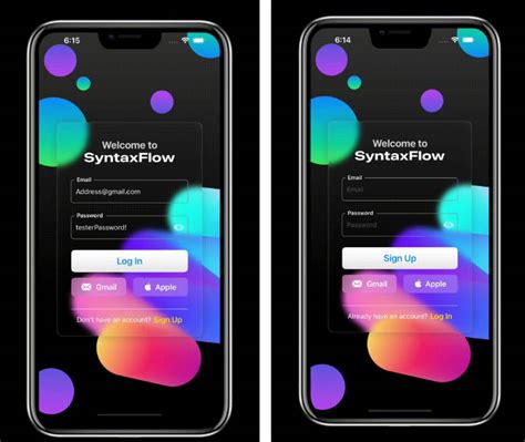 login signup view with a glassmorphic design written in swiftui