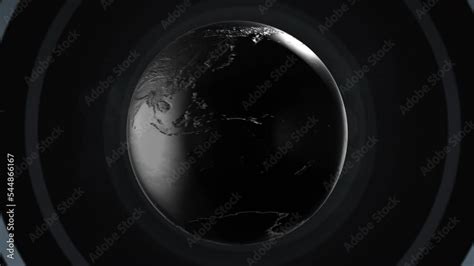 3d Animation Of A Chrome Globe Rotating With Circle Rings Futuristic