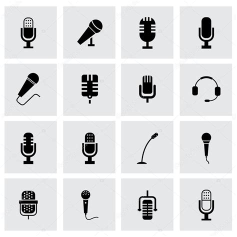 Conjunto de iconos de micrófono negro vector 2023