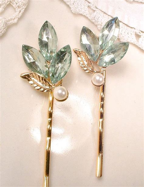 Mint Green Crystal Bridal Hair Pins Bridesmaid Gift Set 2 Etsy In