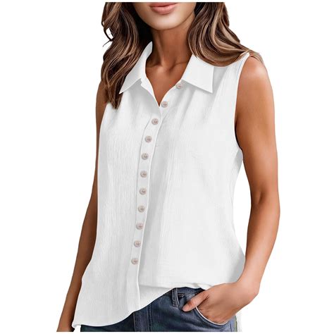 Mafytytpr Womens Sleeveless Shirts Casual Button Down Cotton Linen