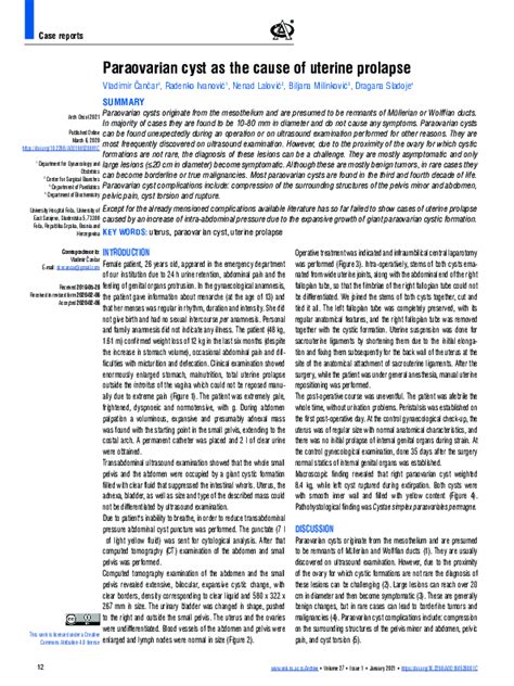Pdf Paraovarian Cyst As The Cause Of Uterine Prolapse