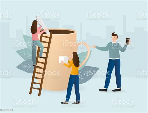 커피 휴식 컨셉 디자인의 캐릭터 만화 사람들 벡터 일러스트레이션 비즈니스 개념 벡터 스톡 일러스트레이션입니다 3차원 형태에 대한