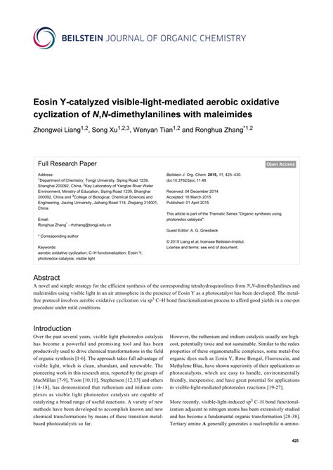 Pdf Cheminform Abstract Eosin Y Catalyzed Visible Light Mediated Aerobic Oxidative