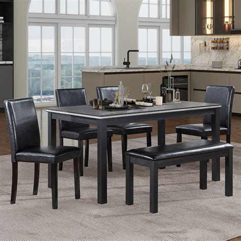 Red Barrel Studio Wooden Dining Rectangular Table With Bench Kitchen