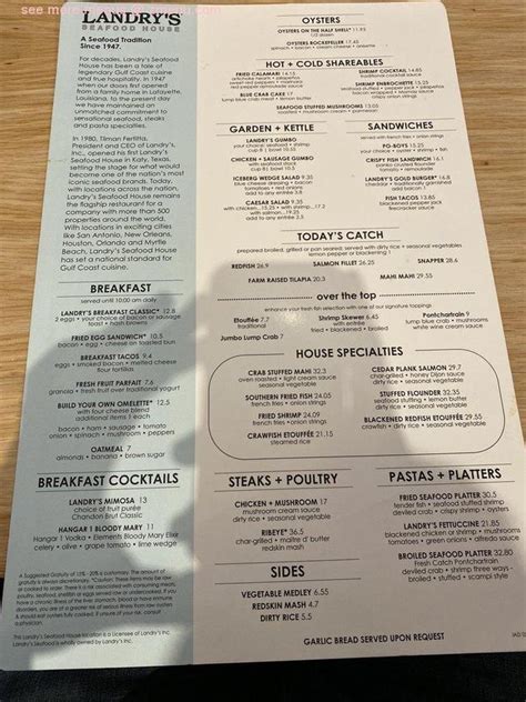 Online Menu Of Landrys Seafood Restaurant Houston Texas 77032 Zmenu
