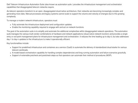 Dell Telecom Infrastructure Automation Suite Introduction Dell Telecom Infrastructure
