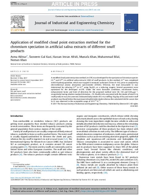 Pdf Application Of Modified Cloud Point Extraction Method For The Chromium Speciation In