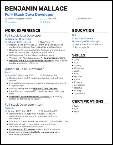 3 Java Full Stack Developer Resume Examples For 2025