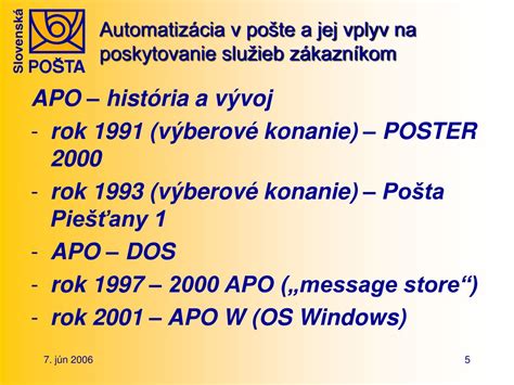 PPT Automatizácia v pošte a jej vplyv na poskytovanie služieb