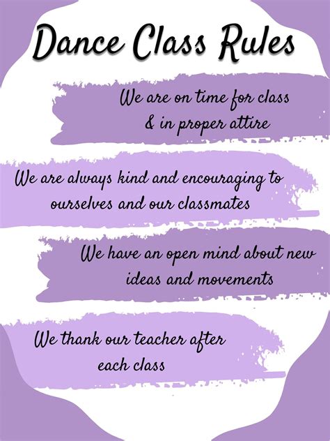 Dance Classroom Rules Printable Page Etsy Dance Teacher Tools