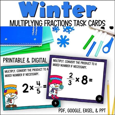 Winter Multiplying Fractions And Mixed Numbers Task Cards Curious Classroom Adventures