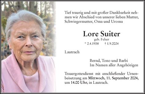 Traueranzeigen Von Lore Suiter Augsburger Allgemeine Zeitung