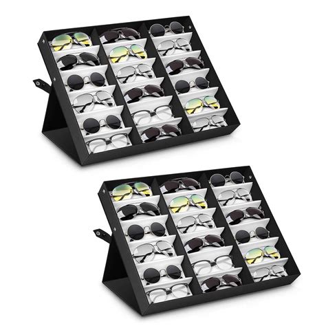 Jiffordwind 18 Slot Polyester Silk Lining Sunglasses Display Case Tray
