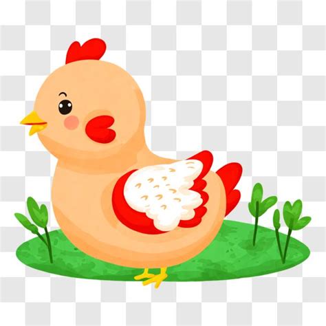 Baixe Galinha De Desenho Animado Na Grama Penas Vermelhas E Brancas