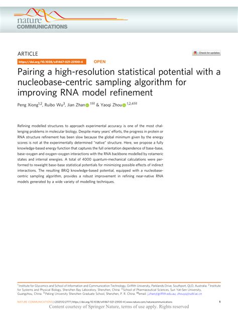 PDF Pairing A High Resolution Statistical Potential With A Nucleobase
