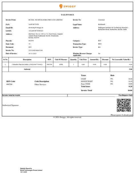 Swiggy Pi Pdf Invoice Economies