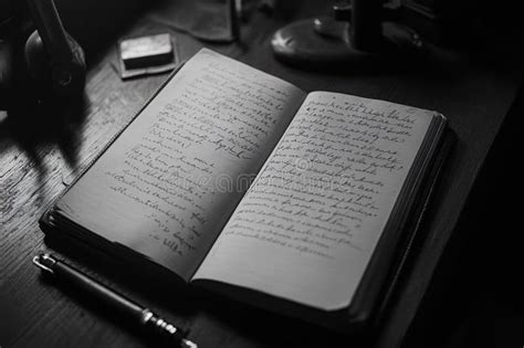 Notebook Filled With Handwritten Notes And Reflections On A Wooden Desk Stock Illustration