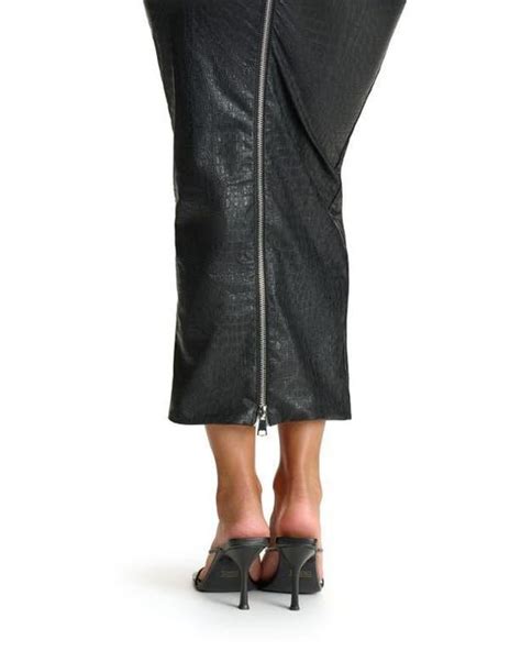 Naked Wardrobe Croc Embossed Faux Leather Midi Skirt In Black Lyst
