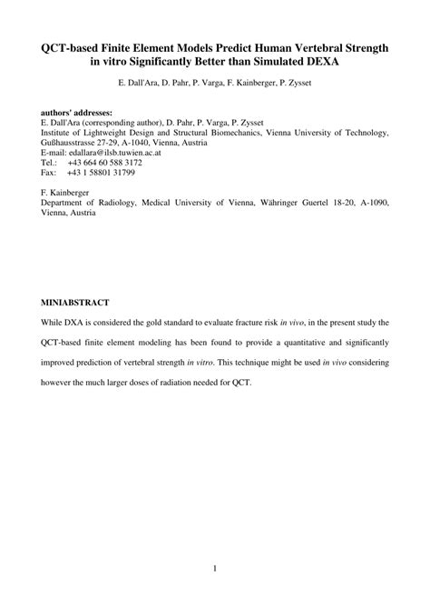 Pdf Qct Based Finite Element Models Predict Human Vertebral Strength