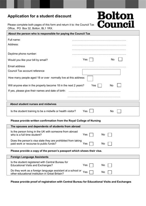 Bolton Council Tax Exemption Application Form PlanForms Net