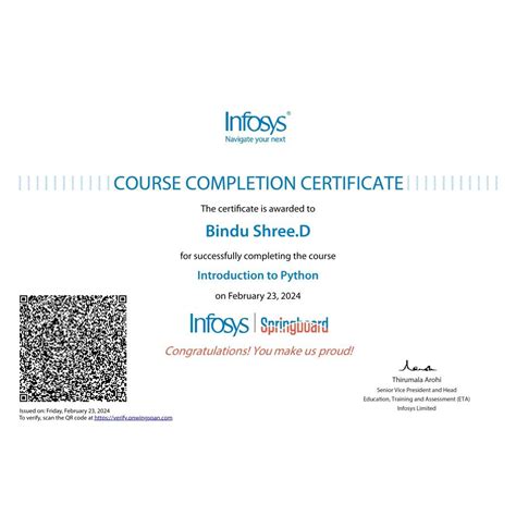 completed infosys python course bindu shree posted on the topic