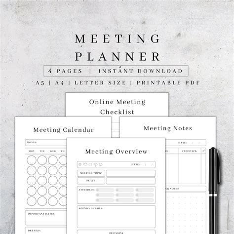 Printable Meeting Notes Digital Meeting Coordinator PDF Business Gathering Agenda Session