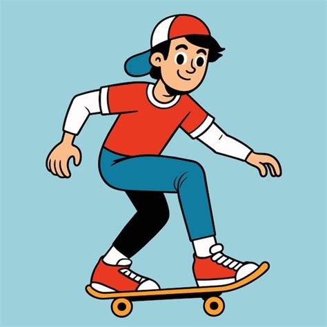 Um Desenho De Desenho Animado De Um Menino Em Um Skate Com Um Chapéu