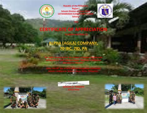 Certificate Of Appreciation Awarded To Alpha Agila Company For Active