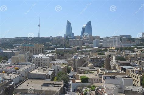 Horizon Van Baku City Hoofdstad Van Azerbeidzjan Bij Het Kaspische