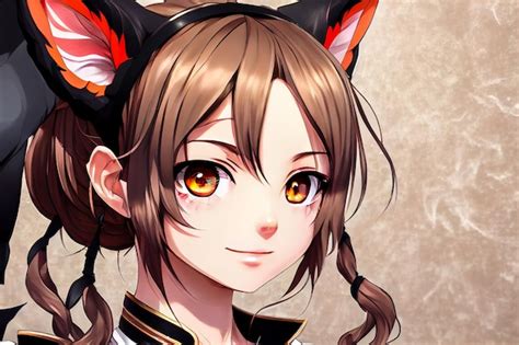 고양이 귀를 가진 애니메이션 소녀 Generative Ai 프리미엄 사진